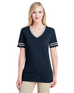 jerzees ladies' 4.5 oz. tri-blend varsity v-neck t-shirt m indigo hth/oxfr