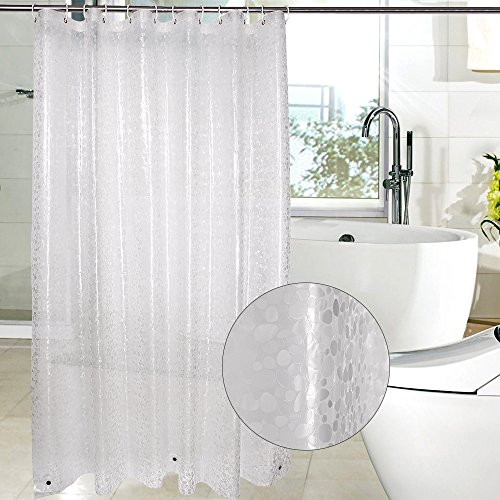 WELTRXE EVA Shower Curtain Water Repellent,No Chemical Smell Liner,No Odor, Chlorine Free Liner,Heavy Duty for Stall, Bathtubs 72 x 72,12 Hooks