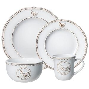 pfaltzgraff farmhouse dinnerware set (16 piece), blue, white