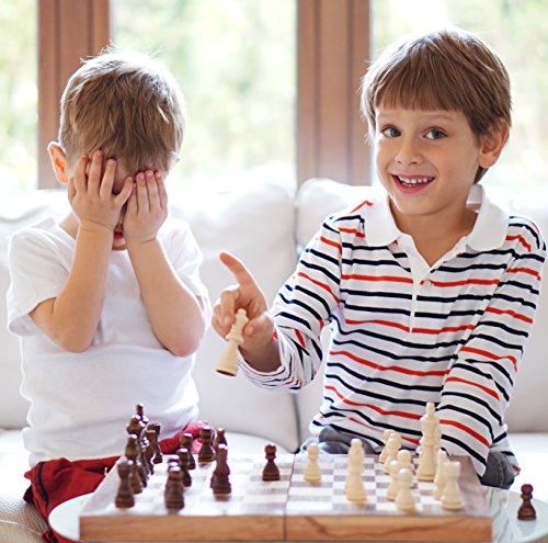 Wooden Chess Set for Kids and Adults - 15 Staunton Chess Set - Large Folding Chess Board Game Sets - Storage for Pieces | Wood Pawns - Unique E-Book for Beginner - 2 Extra Queens