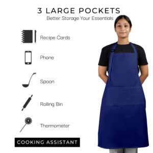 RAJRANG BRINGING RAJASTHAN TO YOU Chef Apron for Women Men with Pockets Cotton Kitchen Cooking Full Length Plain Aprons Sodalite Blue 35x27 Inches