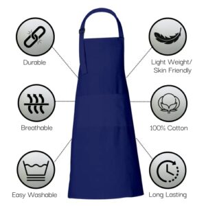 RAJRANG BRINGING RAJASTHAN TO YOU Chef Apron for Women Men with Pockets Cotton Kitchen Cooking Full Length Plain Aprons Sodalite Blue 35x27 Inches