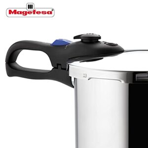 Magefesa® Favorit Six Super-Fast pressure cooker, 3.2 + 6.3 Quart, stainless steel, suitable induction, heat diffuser bottom, 5 safety systems SPECIAL EDITION (Steam basquet + Lid + Recipe book)