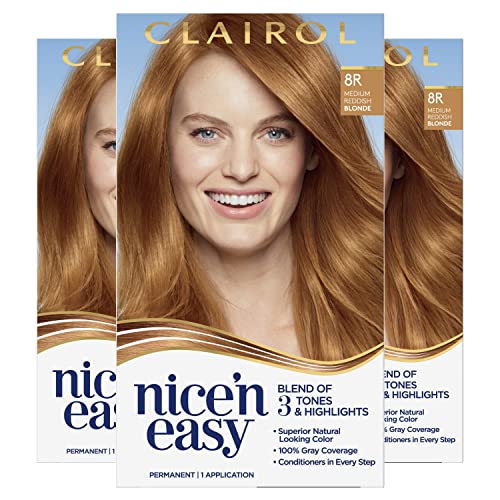 Clairol Nice'n Easy Permanent Hair Dye, 8R Medium Reddish Blonde Hair Color, Pack of 3