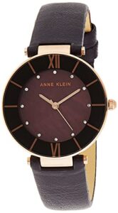 anne klein women's ak/3272rgpl premium crystal accented rose gold-tone and dark plum leather strap watch