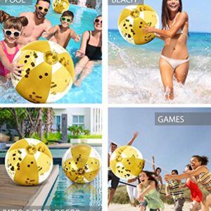 POZA Inflatable Large Beach Ball – Pool Accessory Glitter Confetti 16 Inch Premium Beach Theme Water Sand Toy Favors for Beach Party Decorations Pool Party Supplies Beach Balls – Set of 2 (Gold)