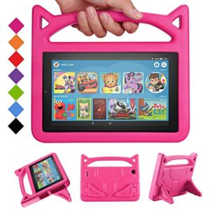 2019 fire 7 tablet case for kids -shreborn kids shock proof case cover with handle and stand for amazon kindle fire 7 inch tablet (compatible with 9th/7th/5th generation, 2019/2017/2015 release)-rose