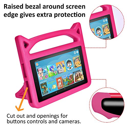 2019 Fire 7 Tablet Case for Kids -SHREBORN Kids Shock Proof Case Cover with Handle and Stand for Amazon Kindle Fire 7 Inch Tablet (Compatible with 9th/7th/5th Generation, 2019/2017/2015 Release)-Rose