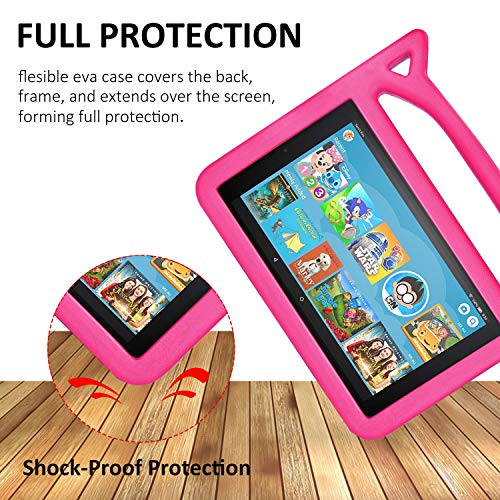 2019 Fire 7 Tablet Case for Kids -SHREBORN Kids Shock Proof Case Cover with Handle and Stand for Amazon Kindle Fire 7 Inch Tablet (Compatible with 9th/7th/5th Generation, 2019/2017/2015 Release)-Rose