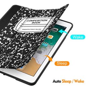 Fintie SlimShell Case for iPad 6th Generation 2018 / iPad 5th Gen 2017/ iPad Air 2 / iPad Air - [Built-in Pencil Holder] Soft TPU Back Cover w/Auto Wake Sleep for iPad 9.7", Composition Book