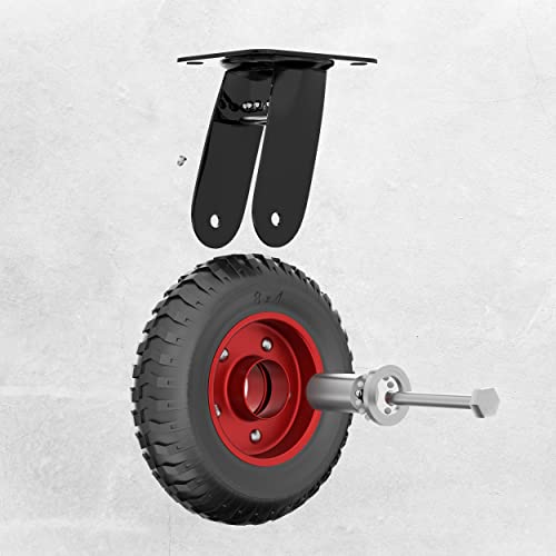 Houseables Swivel Heavy Duty Caster Wheel, Industrial Casters, 8 Inch, 1 Wheel, Red Rim, Rubber, Cast Iron, Large, Tires, Outdoor, Flat Free for Carts, Dolly, Workbench, Trolley, Black