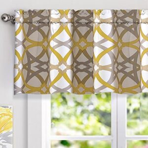 driftaway alexander spiral geo trellis pattern window curtain valance rod pocket 52 inch by 18 inch plus 2 inch header yellow and gray 1 pack