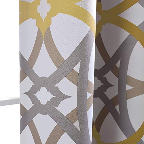 DriftAway Alexander Spiral Geo Trellis Pattern Window Curtain Valance Rod Pocket 52 Inch by 18 Inch Plus 2 Inch Header Yellow and Gray 1 Pack