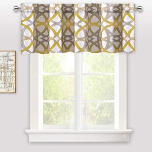 DriftAway Alexander Spiral Geo Trellis Pattern Window Curtain Valance Rod Pocket 52 Inch by 18 Inch Plus 2 Inch Header Yellow and Gray 1 Pack