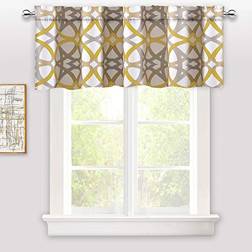 DriftAway Alexander Spiral Geo Trellis Pattern Window Curtain Valance Rod Pocket 52 Inch by 18 Inch Plus 2 Inch Header Yellow and Gray 1 Pack