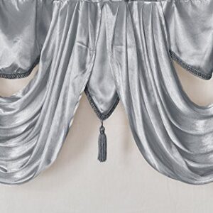 GOHD Valarie Fancy Window Valance. 54 x 18. Taffeta Fabric with Soft Satin Swag. Add Some Royal luxruy Accent to Your Home. (Grey)