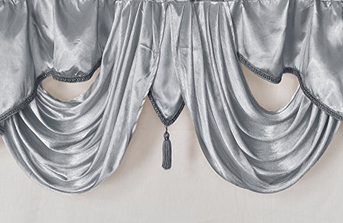 GOHD Valarie Fancy Window Valance. 54 x 18. Taffeta Fabric with Soft Satin Swag. Add Some Royal luxruy Accent to Your Home. (Grey)