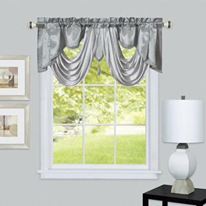 GOHD Valarie Fancy Window Valance. 54 x 18. Taffeta Fabric with Soft Satin Swag. Add Some Royal luxruy Accent to Your Home. (Grey)