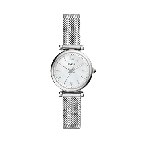 Fossil Women's Carlie Mini Quartz Stainless Steel Mesh Three-Hand Watch, Color: Silver (Model: ES4432)