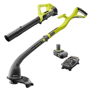 ryobi one one+ 18-volt lithium-ion string trimmer/edger and blower combo kit 2.0 ah battery and charger included