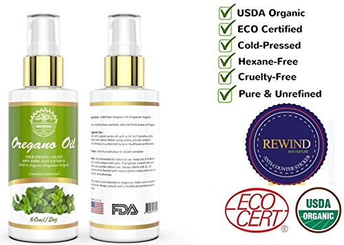 Oregano Oil Organic 2oz Pure Essential Oil Natural Wild Now Carvacrol Oreganol Oil Pump Spray Easy to Apply No Mess 60ml 2Floz