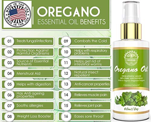 Oregano Oil Organic 2oz Pure Essential Oil Natural Wild Now Carvacrol Oreganol Oil Pump Spray Easy to Apply No Mess 60ml 2Floz