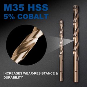 COMOWARE Cobalt Drill Bit Set- 21Pcs M35 High Speed Steel Twist Jobber Length for Hardened Metal, Stainless Steel, Cast Iron and Wood Plastic with Metal Indexed Storage Case, 1/16"-3/8"