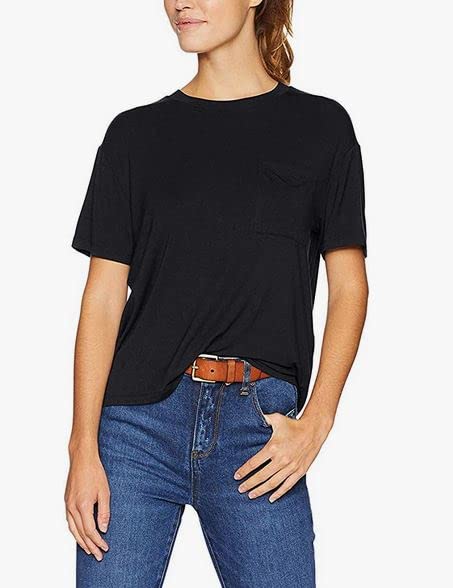 Amazon Essentials Women's Jersey Relaxed-Fit Short-Sleeve Crewneck Pocket T-Shirt (Previously Daily Ritual), Black, X-Large