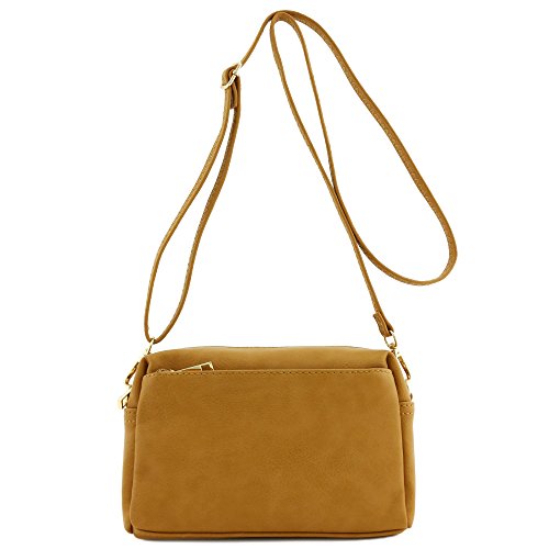 FashionPuzzle Triple Zip Small Crossbody Bag (Dark Mustard)