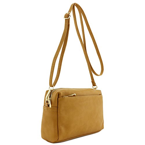 FashionPuzzle Triple Zip Small Crossbody Bag (Dark Mustard)