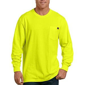 dickies mens long sleeve heavyweight neon crew neck tee t shirt, bright yellow, x-large us