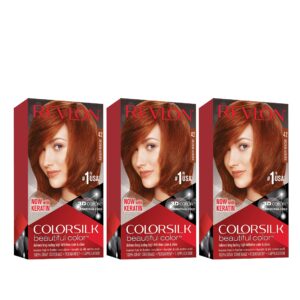 revlon permanent hair color, permanent hair dye, colorsilk with 100% gray coverage, ammonia-free, keratin and amino acids, 42 medium auburn, 4.4 oz (pack of 3)