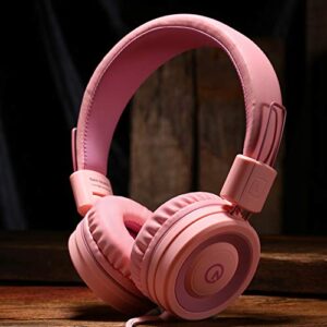 Kids Headphones-noot products K11 Foldable Stereo Tangle-Free 5ft Long Cord 3.5mm Jack Plug in Wired On-Ear Headset for iPad/Amazon Kindle,Fire/Girls/Boys/School/Laptop/Travel/Plane/Tablet-Soft Pink