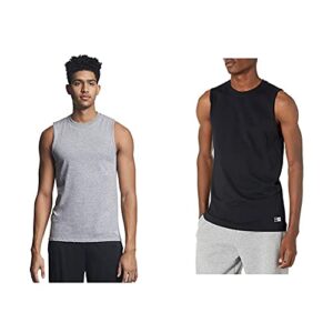 russell athletic men's cotton performance sleeveless muscle t-shirt, black/oxford, x-large