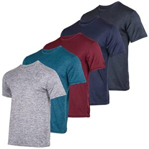 real essentials mens quick dry fit dri-fit short sleeve active wear training athletic crew t-shirt gym wicking tee workout casual sports running tennis exercise undershirt top, set 1, m, pack of 5