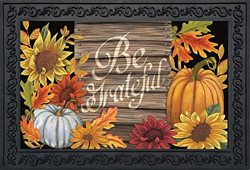 Briarwood Lane Be Grateful Thanksgiving Doormat Fall Floral Pumpkin Indoor Outdoor 30" x 18"