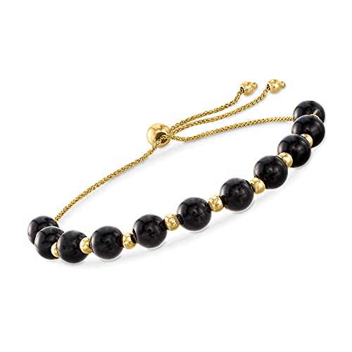 Ross-Simons Black Onyx and 14kt Yellow Gold Bead Bolo Bracelet