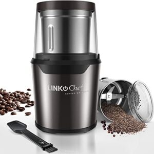 linkchef coffee grinder electric and spice grinder, herb grinder, coffee bean grinder, wet and dry grinder with 1 removable stainless steel bowl, max 80g capacity, 12 cups coffee