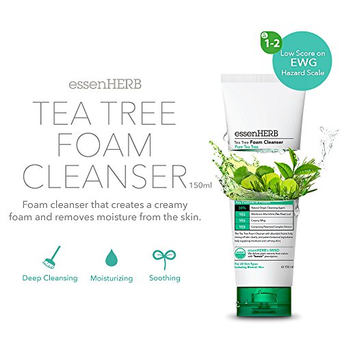 ESSENHERB TEA TREE FOAM CLEANSER, Creates a Creamy Foam that Soothes and Moisturizes, For All Skin Types Including Blemishes. (150ML)