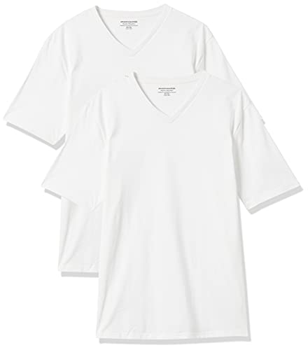 Amazon Essentials Men's Regular-Fit Short-Sleeve V-Neck T-Shirt, Pack of 2, White, Medium