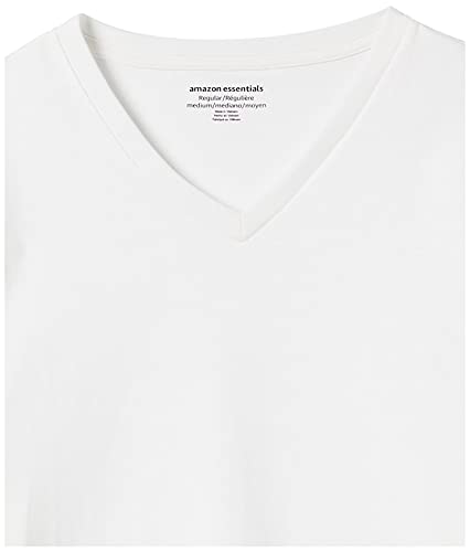 Amazon Essentials Men's Regular-Fit Short-Sleeve V-Neck T-Shirt, Pack of 2, White, Medium