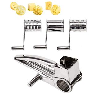 rotary cheese grater - lovkitchen vegetable stainless steel cheese grater shredder cutter grinder with 3 drum blades (silver)