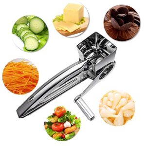 Rotary Cheese Grater - LOVKITCHEN Vegetable Stainless Steel Cheese Grater Shredder Cutter Grinder with 3 Drum Blades (Silver)