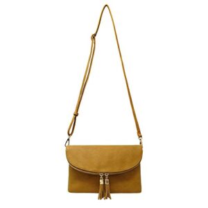 Solene Women's Envelop Clutch Crossbody Bag With Tassels Accent (WU075-Mustard)