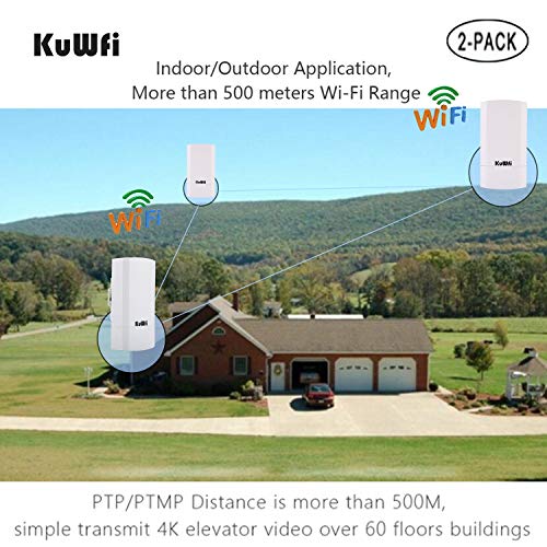 KuWFi 2-Pack 300Mbps Wireless Bridge, Wireless Outdoor CPE WiFi Bridge Kit Point to Point Wireless Access Point 2.4G Internet Bridge 1KM Transmission Distance Solution for PTP/PTMP(Pre-Program)