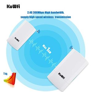 KuWFi 2-Pack 300Mbps Wireless Bridge, Wireless Outdoor CPE WiFi Bridge Kit Point to Point Wireless Access Point 2.4G Internet Bridge 1KM Transmission Distance Solution for PTP/PTMP(Pre-Program)