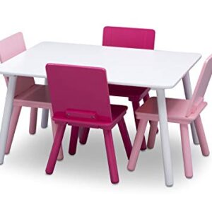 Delta Children Kids Table and Chair Set (4 Chairs Included) - Ideal for Arts & Crafts, Snack Time, Homeschooling, Homework & More - Greenguard Gold Certified, White/Pink