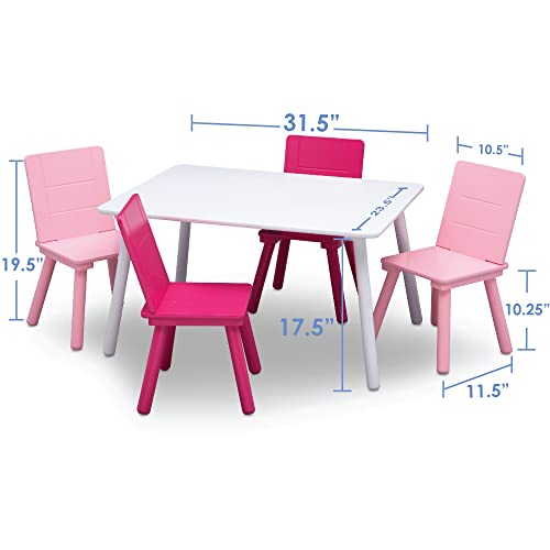 Delta Children Kids Table and Chair Set (4 Chairs Included) - Ideal for Arts & Crafts, Snack Time, Homeschooling, Homework & More - Greenguard Gold Certified, White/Pink