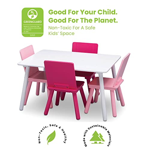 Delta Children Kids Table and Chair Set (4 Chairs Included) - Ideal for Arts & Crafts, Snack Time, Homeschooling, Homework & More - Greenguard Gold Certified, White/Pink