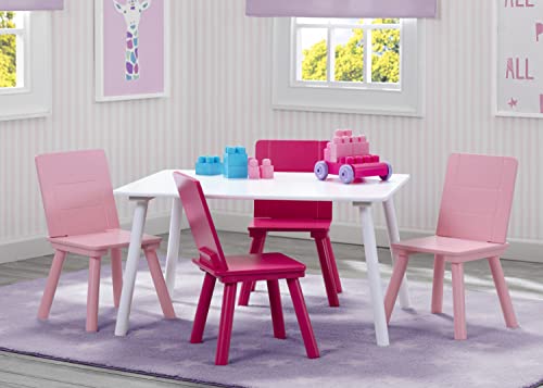 Delta Children Kids Table and Chair Set (4 Chairs Included) - Ideal for Arts & Crafts, Snack Time, Homeschooling, Homework & More - Greenguard Gold Certified, White/Pink